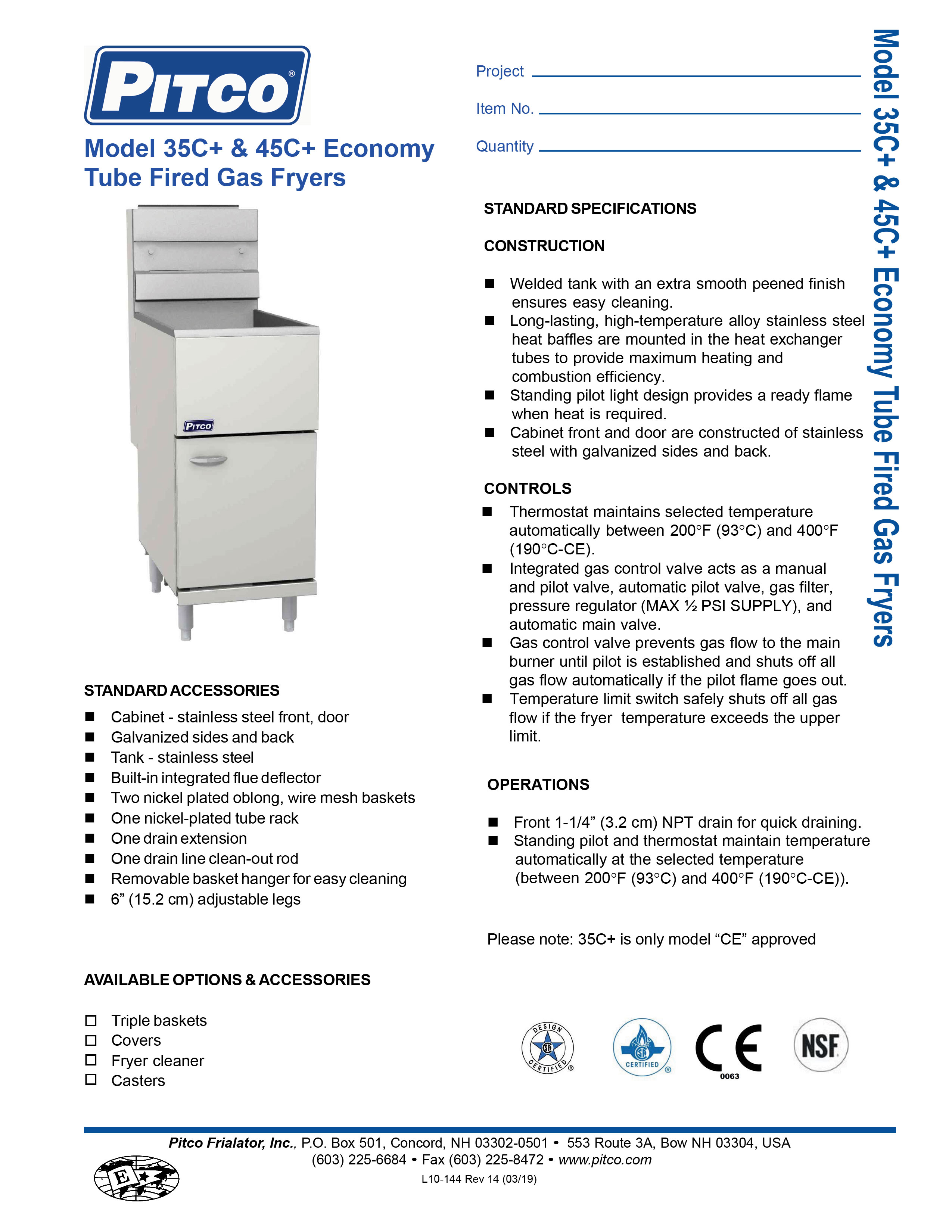 35C+S PITCO Gas fryer Oil Capacity 15.9 - 18.1 kg เตาทอดแก็สตั้งพื้น ...